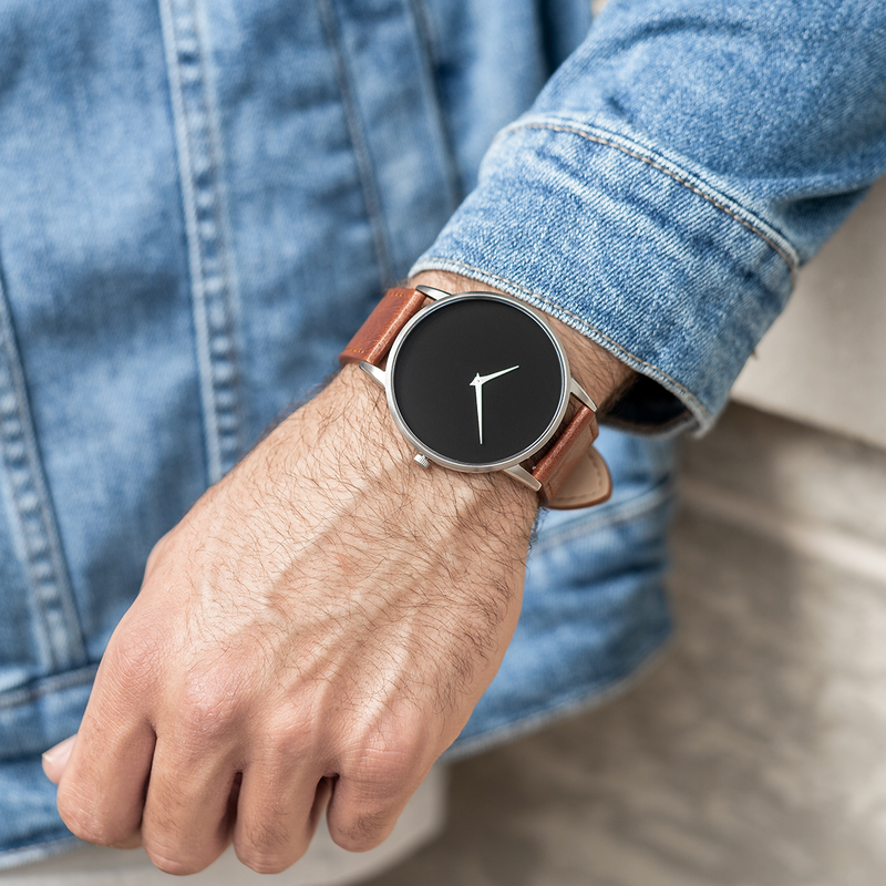 The Ares- Mens watch 45mm Brown Band Silver Case - Teleio