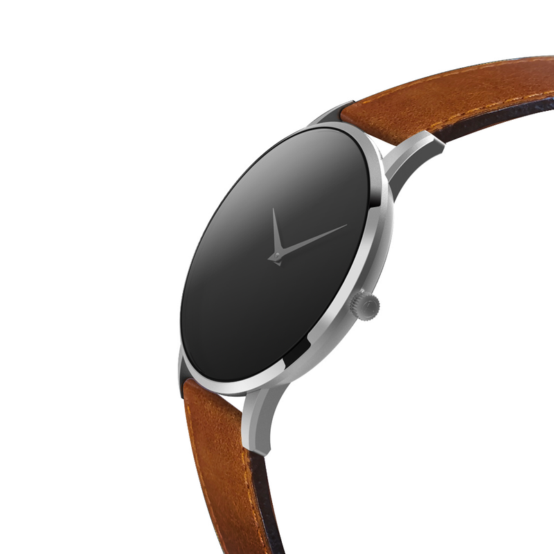 The Ares- Mens watch 45mm Brown Band Silver Case - Teleio