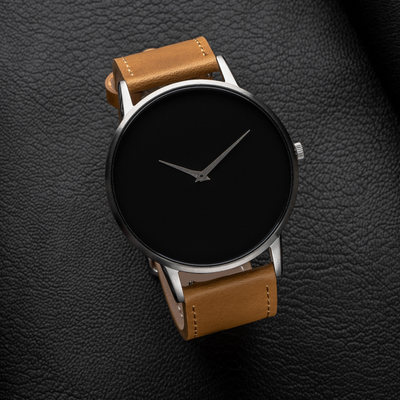 The Hades- Mens watch 45mm Tan Band Silver Case - Teleio