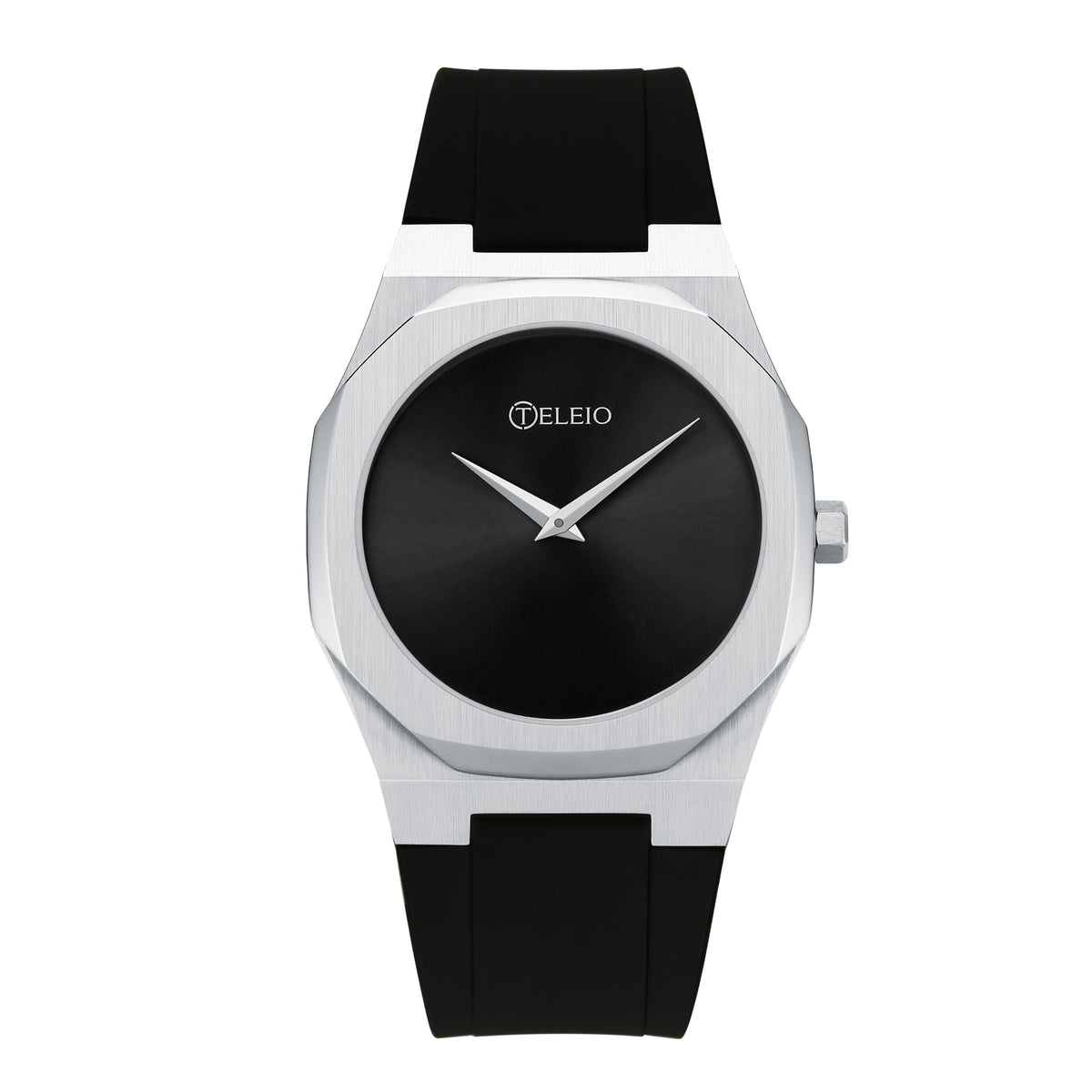 The Naxos - Mens watch 40mm Black Silicone Band Silver case - Teleio